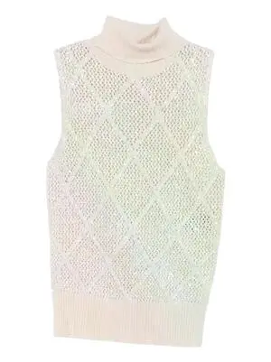 D.exterior Sequin Lattice Knit Sweater - Neutrals