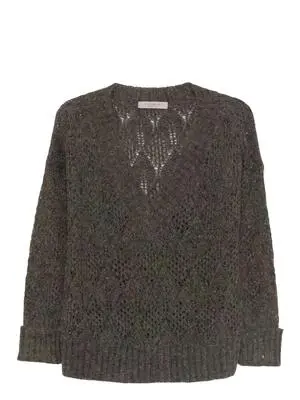 D.exterior Openwork Knit Sweater - Brown