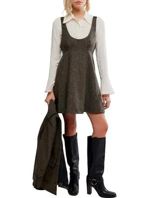 Free People Cyd Empire Waist Mini Dress - Espresso Combo