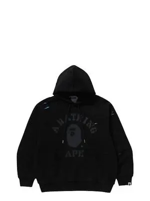 A BATHING APE Destroyed College Relaxed Fit Layered Pullover Hoodie - Black