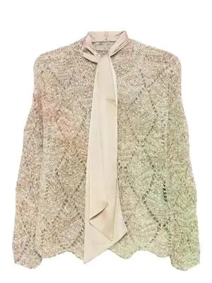 D.exterior Tie-neck Openwork Knit Sweater - Neutrals
