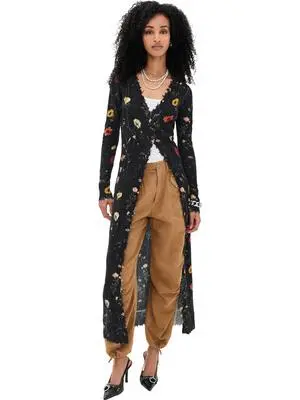 R13 Printed Long Cardigan - Floral On Black