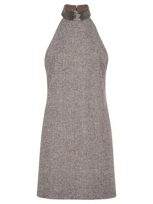 Brunello Cucinelli Wool-blend Tweed Mini Dress - Brown