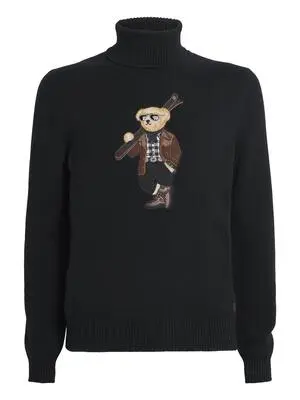 Ralph Lauren Purple Label Cashmere Polo Bear Rollneck Sweater - Black