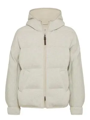 Brunello Cucinelli Cashmere-blend Rib-knit Hooded Jacket - White