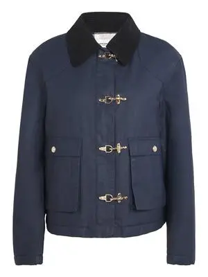 Claudie Pierlot Waxed Cotton Parka With Corduroy Collar - Blue