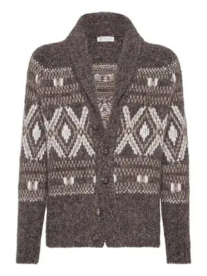 Brunello Cucinelli Alpaca-virgin Wool-cashmere Jacquard Cardigan - Brown