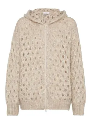 Brunello Cucinelli Mohair-blend Net Cardigan - Beige