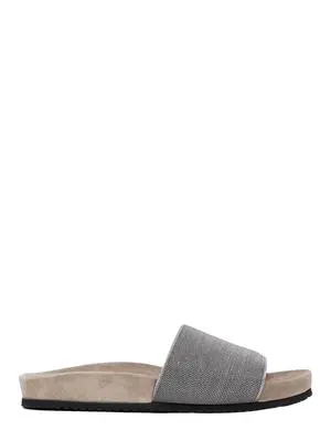 Brunello Cucinelli Suede Embellished Slides - Grey