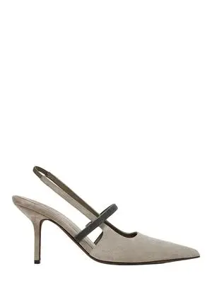 Brunello Cucinelli Suede Slingback Heels - Beige