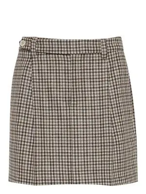 Brunello Cucinelli Virgin Wool Check Mini Skirt - Beige