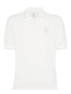 Brunello Cucinelli Zipped Logo Polo Shirt - White