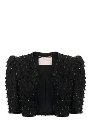 Carolina Herrera Embellished Bi-stretch Wool Tailored Jacket - Black