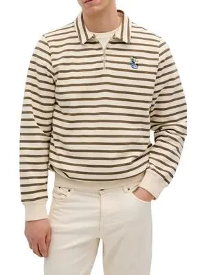 SCALPERS Striped Half-zip Polo Sweatshirt - Khaki