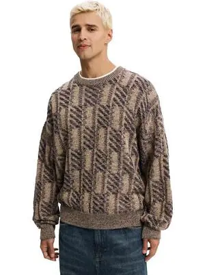 COTTON ON Garage Crew Knit - Choc Pattern