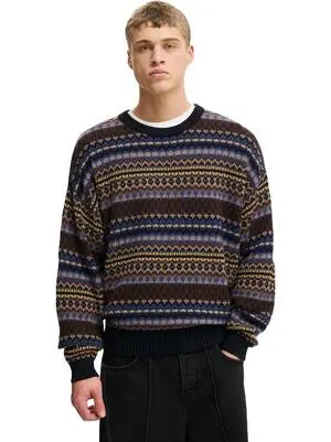 COTTON ON Garage Crew Knit - Navy Pattern