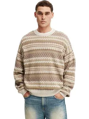 COTTON ON Garage Crew Knit - Stone Pattern