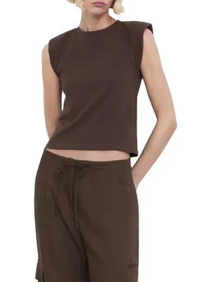 Mango Padded Shoulder T-shirt - Chocolate