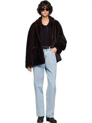 Sandro Faux Fur Jacket-style Coat - Black / Brown