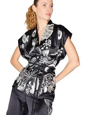 Natori Couture Nouveau Embroidered Silk Vest - Black