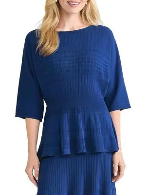 Misook Dolman Sleeve Ribbed Peplum Sweater - Lazuli Blue