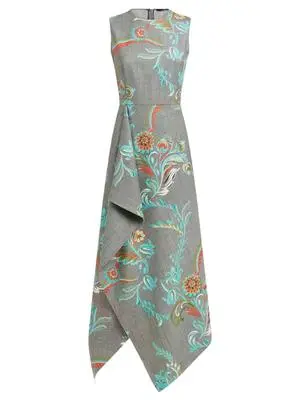 Etro Asymmetric Floral-print Dress - Grey