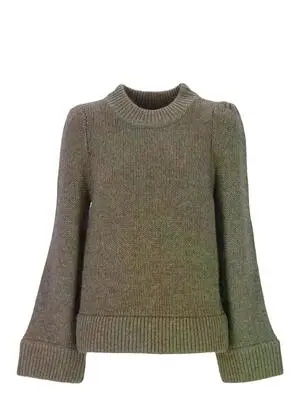 MADELEINE THOMPSON Wool Blend Crewneck Sweater - Brown