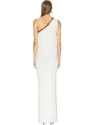 GRACE LING Flame One Shoulder Maxi Dress - White Marshmallow