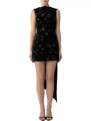 SAU LEE Floral Sequin Velvet Mini Dress - Black