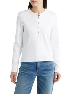 MAVI Long Sleeve Stretch Cotton Henley - White