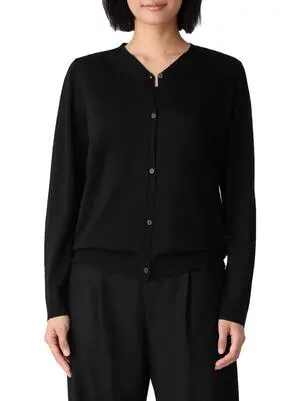 Eileen Fisher V-neck Wool Cardigan - Black