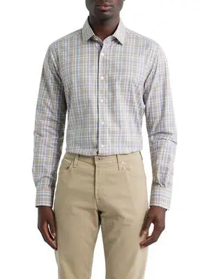 Scott Barber Canclini Regular Fit Plaid Cotton Poplin Button-up Shirt - Khaki
