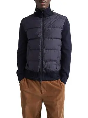 Moncler Quilted Down And Virgin Wool Cardigan - Dark Navy Blue