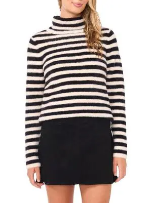 Vince Camuto Striped Turtleneck Sweater - Rich Black
