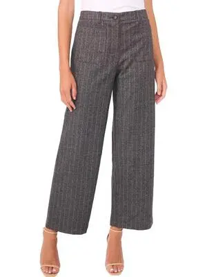 Vince Camuto Stripe Patch Pocket Crop Wide Leg Pants - Rich Black/white
