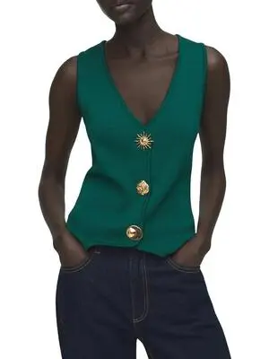Mango Jewel Button Knit Vest - Dark Green