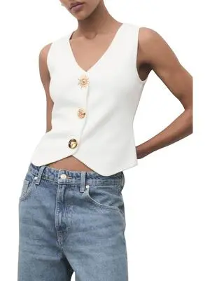 Mango Jewel Button Knit Vest - White