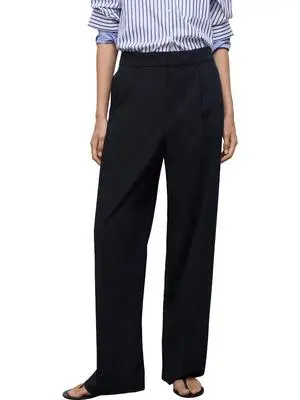 Mango Pleated Wide Leg Trousers - Navy
