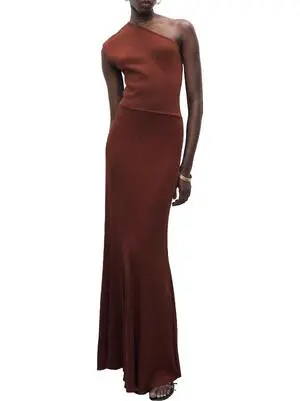 Mango One-shoulder Rib Maxi Dress - Russet