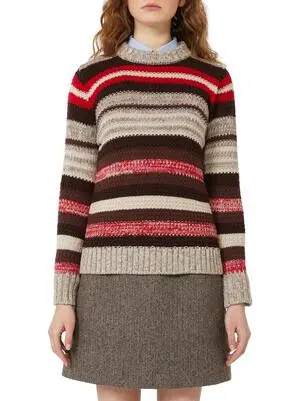 Max Mara Ilde Stripe Virgin Wool Crewneck Sweater - Red