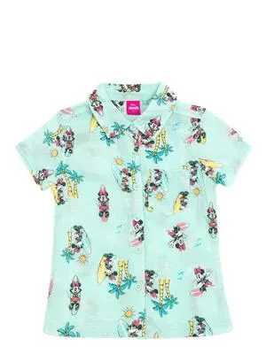 Disney Printed Short Sleeve Button-up Shirt - Minnie Mouse Green