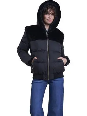 BLUE DUCK Down Jacket With Shearling Yoke - Black