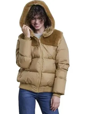 BLUE DUCK Down Jacket With Shearling Yoke - Camel