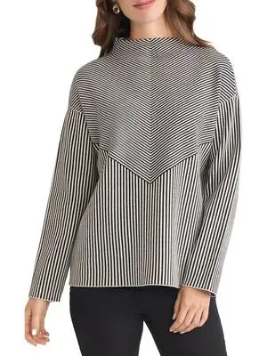 JONES NEW YORK Striped Jacquard Funnel Neck Sweater