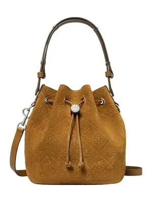 Tory Burch T Monogram Suede Bucket Bag - Chicory Brown