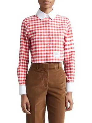 Thom Browne 4-bar Gingham Check Flannel Crop Shirt - Red