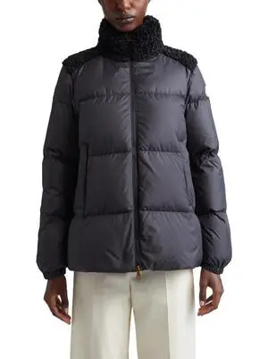Moncler Esnaie Faux Shearling Trim Down Jacket - Black