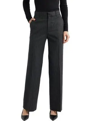 FRAME Relaxed Pinstripe Straight Leg Trousers - Grey Multi Lurex