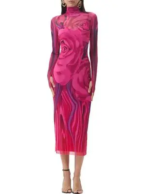 AFRM Shailene Printed Midi Dress - Fuchsia Rose