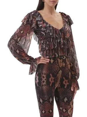 AFRM Addison Snakeskin Print Ruffle Top - Scattered Snake